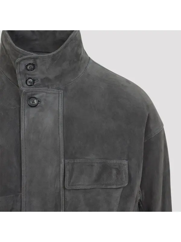 Giorgio Armani Stand Collar Leather Jacket - Grey