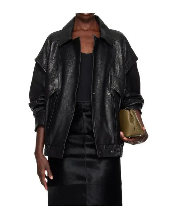 Nour Hammour Collared Leather Jacket
