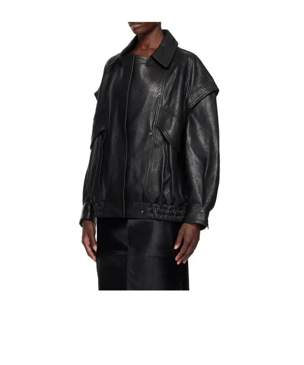 Nour Hammour Collared Leather Jacket