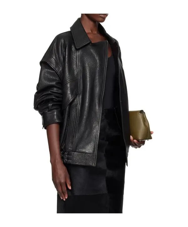 Nour Hammour Collared Leather Jacket