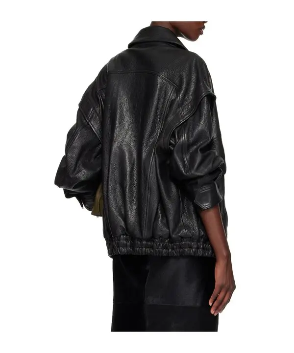 Nour Hammour Collared Leather Jacket