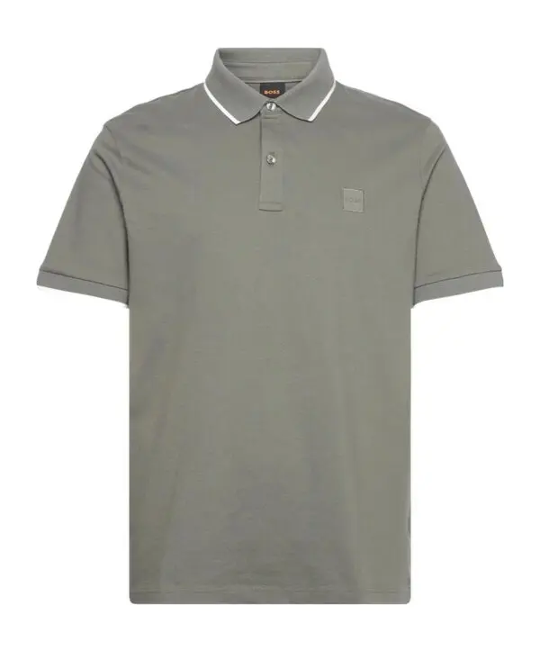 Hugo Boss Contrast Trim Logo Patch Polo Shirt - Grey