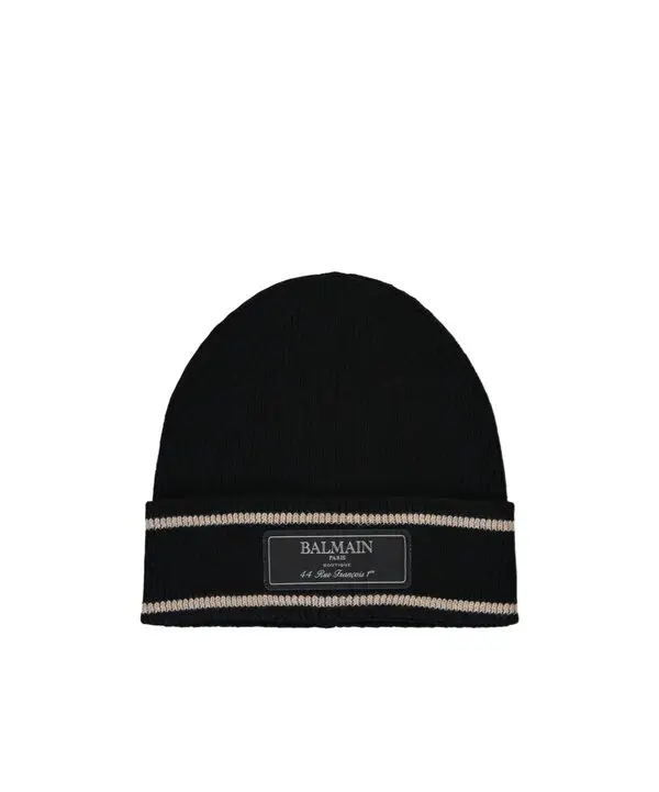 Balmain Logo Patch Ribbed Beanie Hat