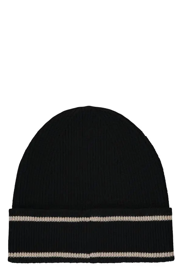 Balmain Logo Patch Ribbed Beanie Hat