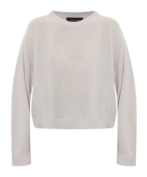 Fabiana Filippi Long-sleeve Knit Top With Back Logo Patch - White