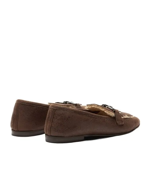 Casadei Bufaland Chain Faux Fur Flat Loafers