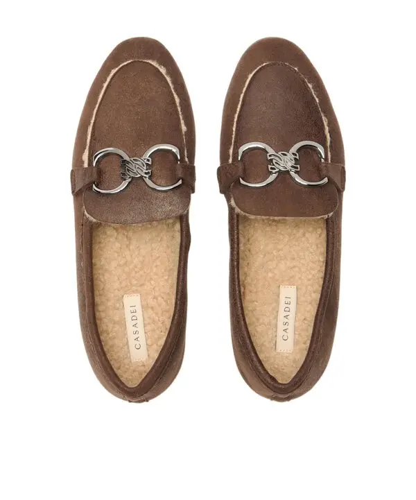Casadei Bufaland Chain Faux Fur Flat Loafers