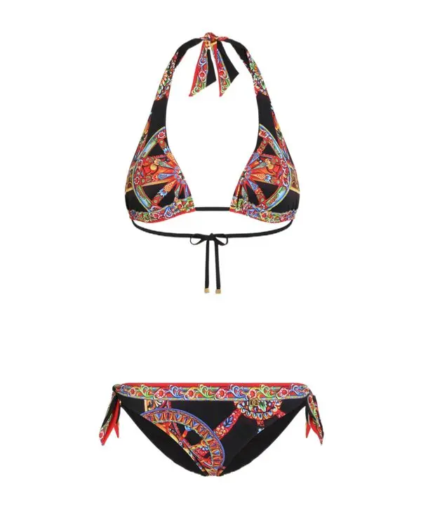 Dolce & Gabbana Dolce Gabbana Carretto-printed Triangle Bikini Set