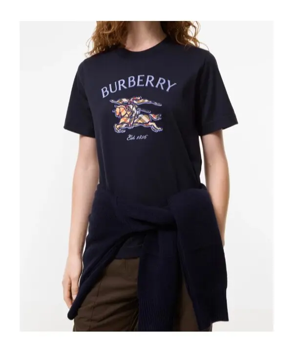Burberry Logo Embroidered Cotton Crewneck T-shirt