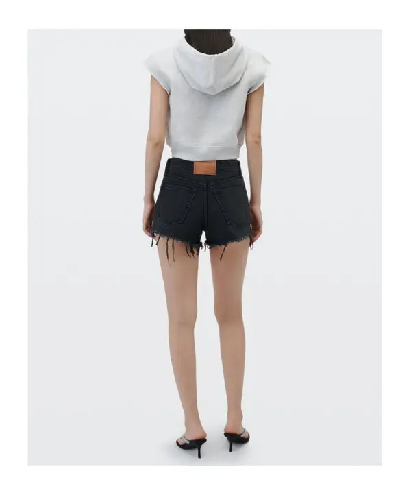 Alexander Wang Crystal Logo Fly Relaxed Denim Shorts