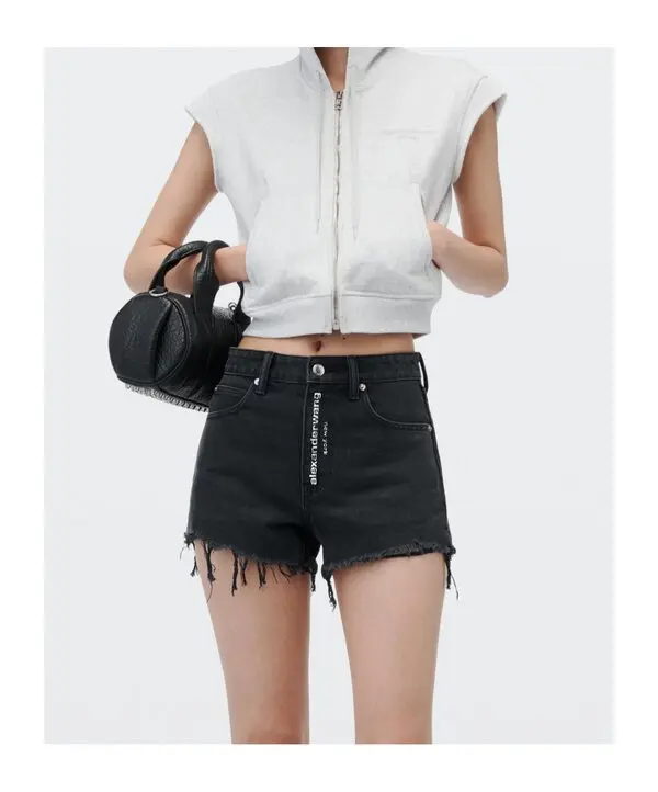 Alexander Wang Crystal Logo Fly Relaxed Denim Shorts