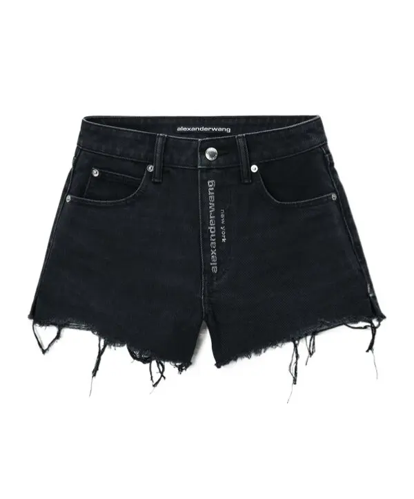 Alexander Wang Embellished Logo Fly Relaxed Shorts - Faded Black