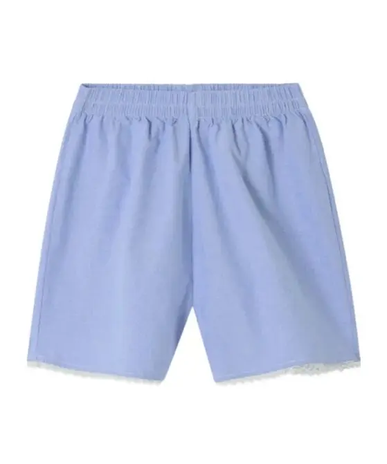 American Vintage Elasticated Cotton Mini Shorts With Lace Trim - Blue