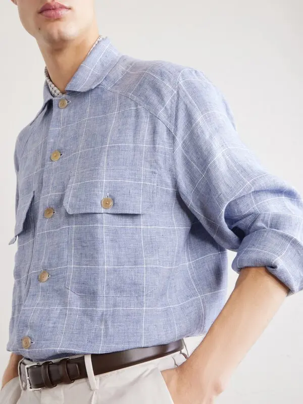 Ralph Lauren Purple Label Clayburn Checked Linen Shirt