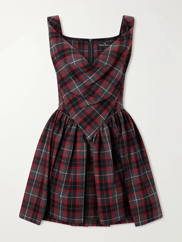 VIVIENNE WESTWOOD Sunday Draped Checked Wool-blend Mini Dress - Black