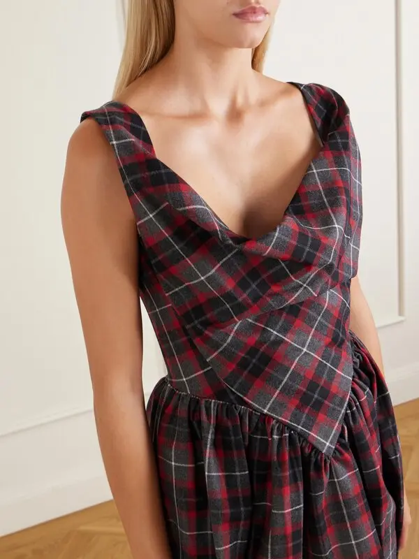 VIVIENNE WESTWOOD Sunday Draped Checked Wool-blend Mini Dress - Black