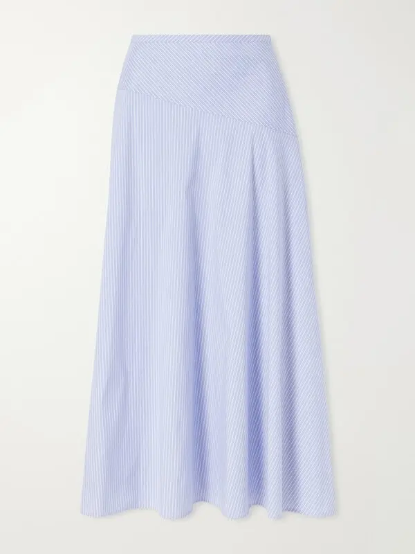 Theory Gathered Striped Cotton-blend Poplin Midi Skirt - Blue