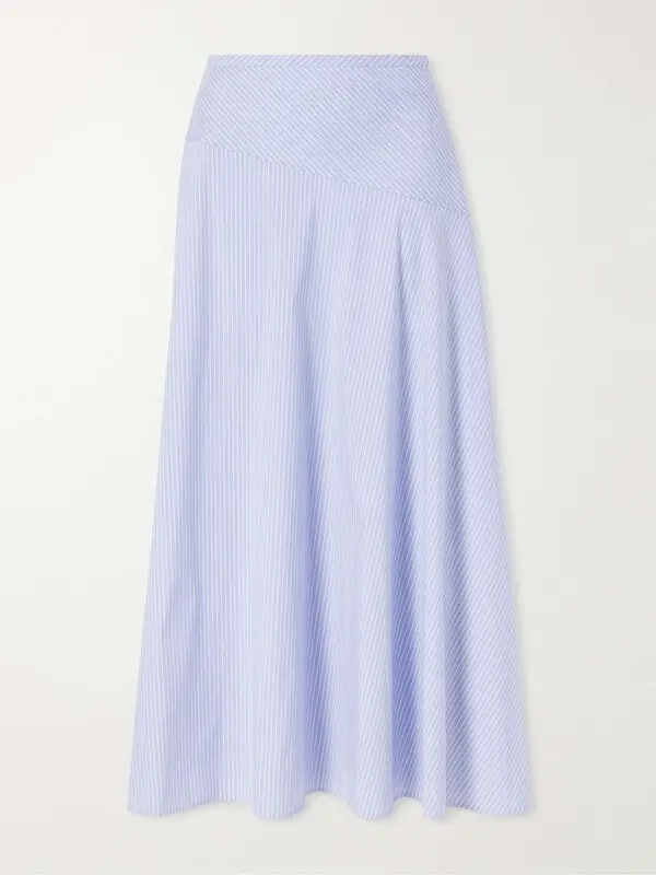 Theory Gathered Striped Cotton-blend Poplin Midi Skirt - Light Blue