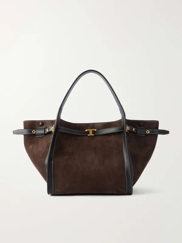 TOD'S Tim Small Leather-trimmed Suede Clutch