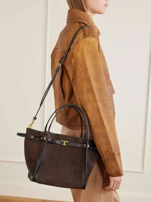 TOD'S Tim Small Leather-trimmed Suede Clutch