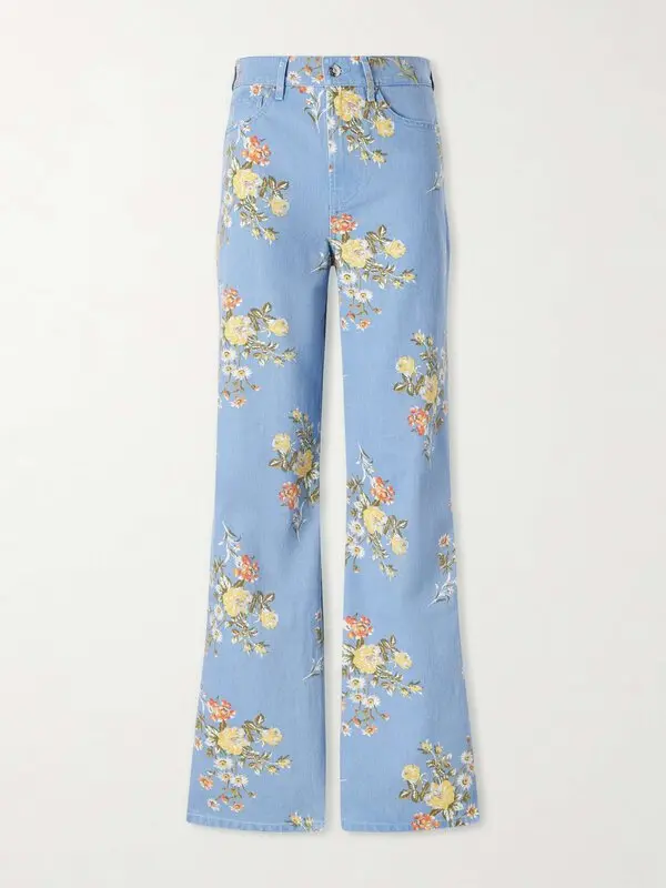 Veronica Beard Taylor Floral-print High-rise Wide-leg Jeans - Blue