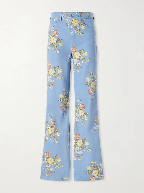 Veronica Beard Taylor Floral Print High-rise Wide-leg Jeans