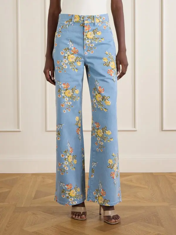 Veronica Beard Taylor Floral Print High-rise Wide-leg Jeans