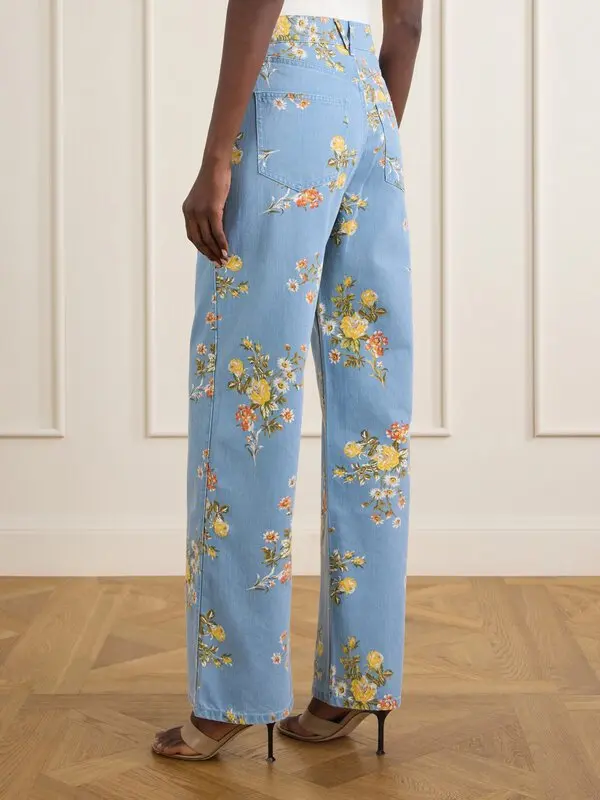 Veronica Beard Taylor Floral Print High-rise Wide-leg Jeans