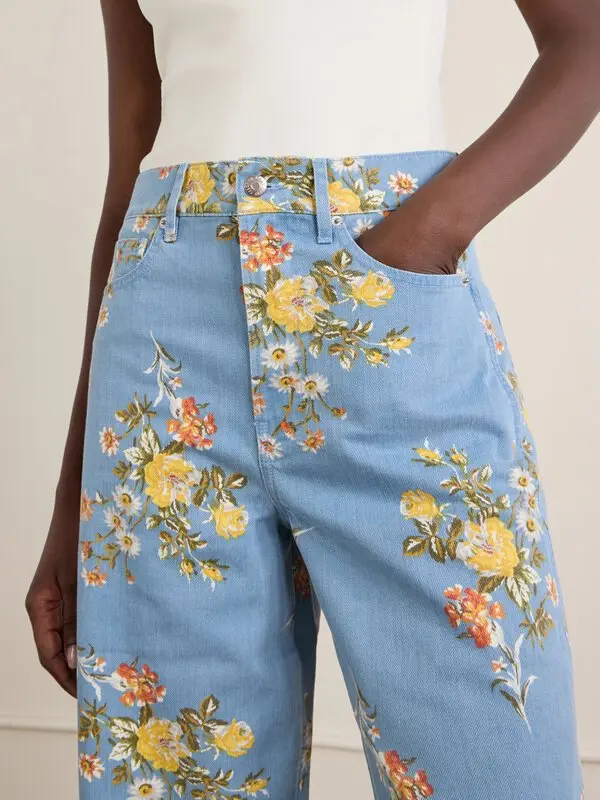 Veronica Beard Taylor Floral Print High-rise Wide-leg Jeans