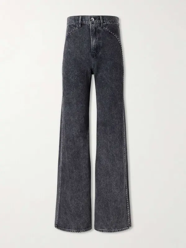 Veronica Beard Grant Studded High-rise Wide-leg Jeans - Black