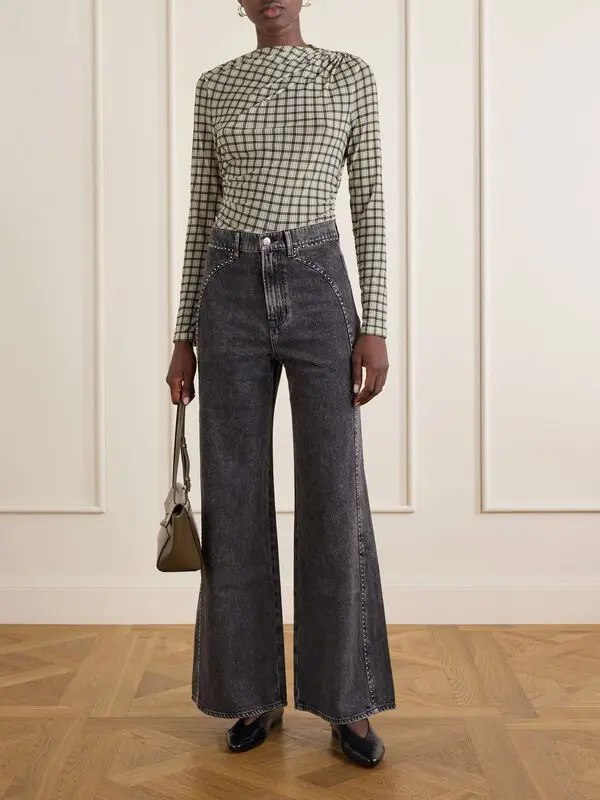 Veronica Beard Grant Studded High-rise Wide-leg Jeans