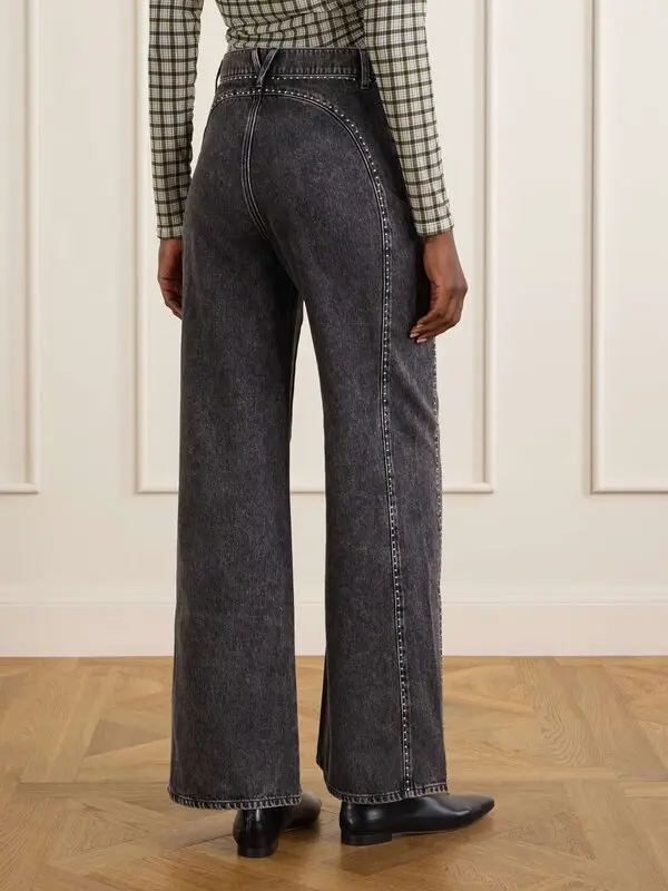 Veronica Beard Grant Studded High-rise Wide-leg Jeans
