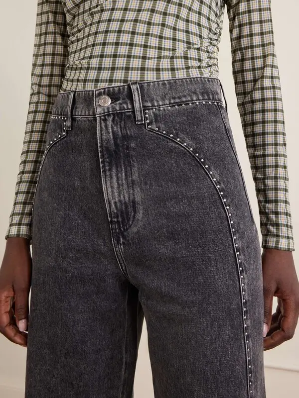 Veronica Beard Grant Studded High-rise Wide-leg Jeans