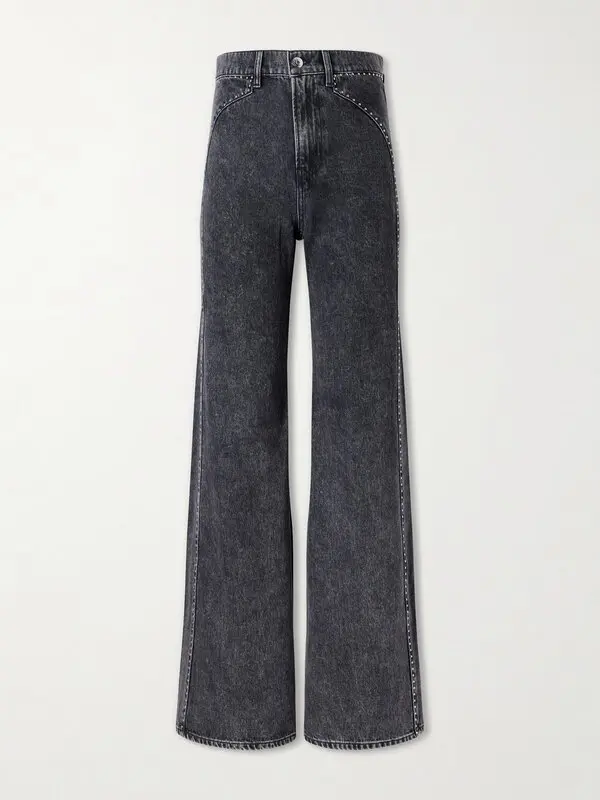 Veronica Beard Grant Studded High-rise Wide-leg Jeans
