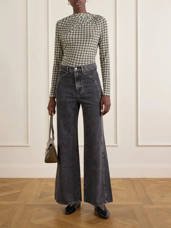Veronica Beard Grant Studded High-rise Wide-leg Jeans