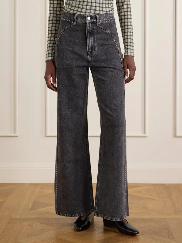 Veronica Beard Grant Studded High-rise Wide-leg Jeans