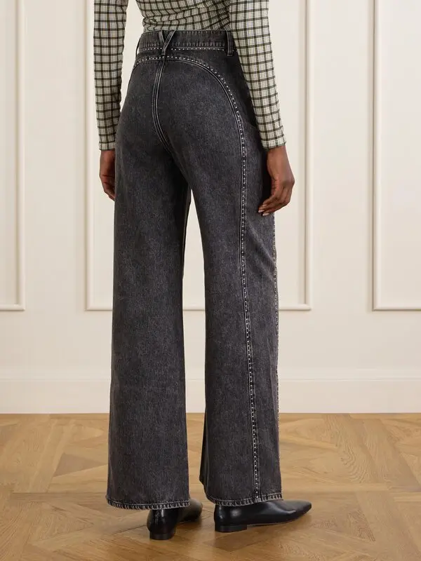 Veronica Beard Grant Studded High-rise Wide-leg Jeans