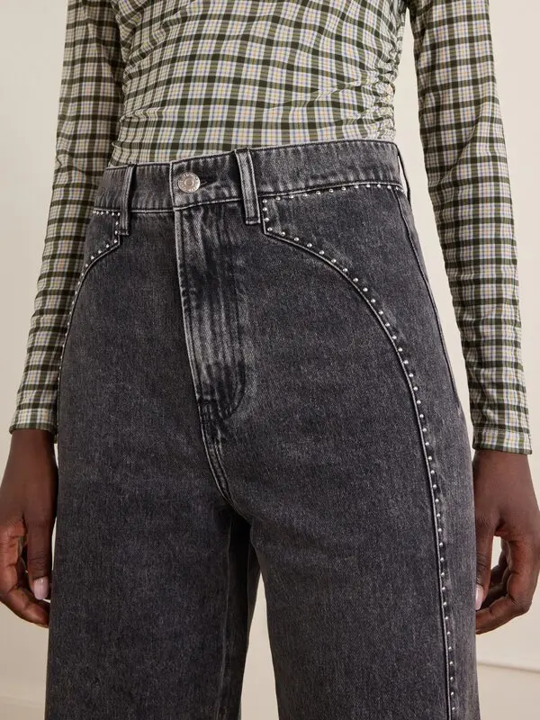 Veronica Beard Grant Studded High-rise Wide-leg Jeans