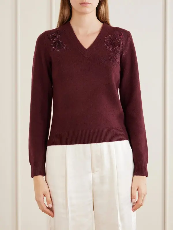 SELF-PORTRAIT Floral Embellished Wool-blend Cardigan