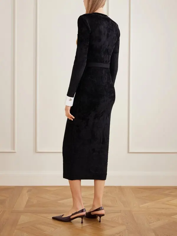 SELF-PORTRAIT Belted Chenille Midi Dress