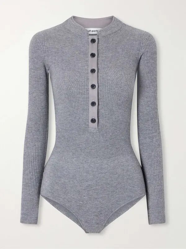 SELF-PORTRAIT Ribbed Wool-blend Playsuit
