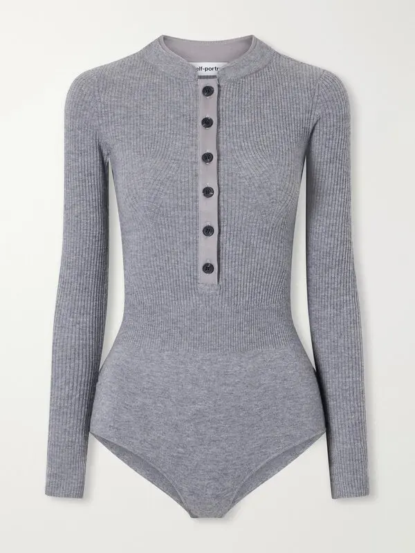 SELF-PORTRAIT Ribbed Wool-blend Playsuit - Gray