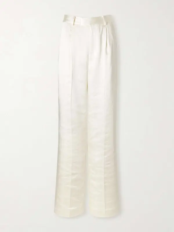 SELF-PORTRAIT Pleated Satin Straight-leg Pants