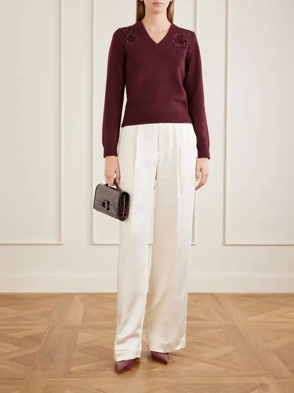 SELF-PORTRAIT Pleated Satin Straight-leg Pants