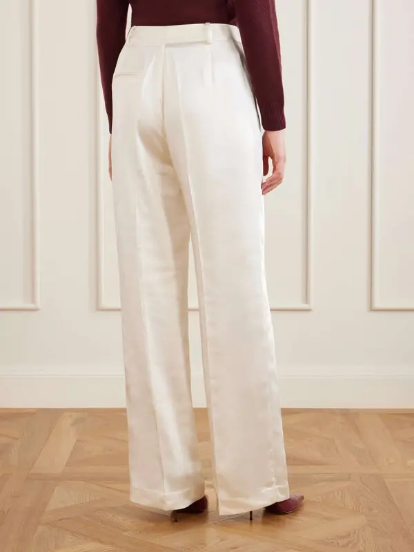 SELF-PORTRAIT Pleated Satin Straight-leg Pants
