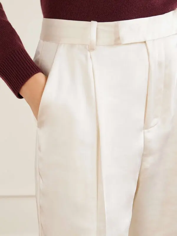 SELF-PORTRAIT Pleated Satin Straight-leg Pants
