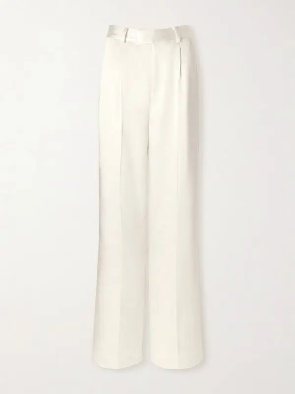 SELF-PORTRAIT Pleated Satin Straight-leg Pants - Neutrals