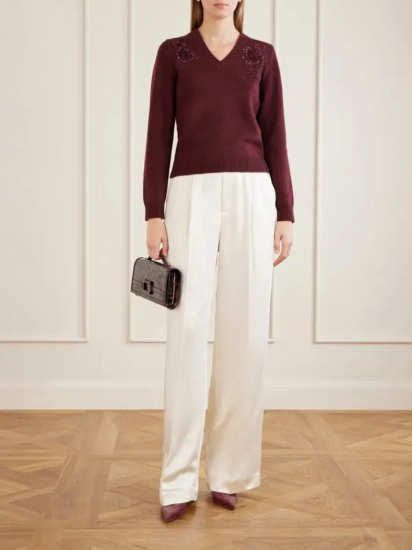 SELF-PORTRAIT Pleated Satin Straight-leg Pants