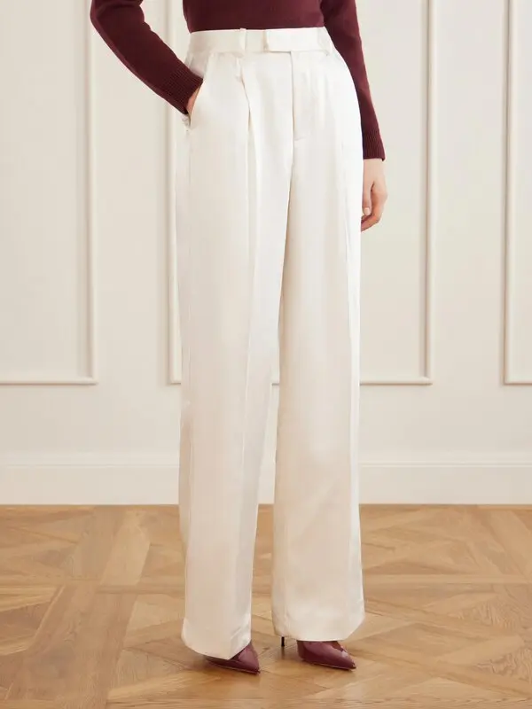 SELF-PORTRAIT Pleated Satin Straight-leg Pants