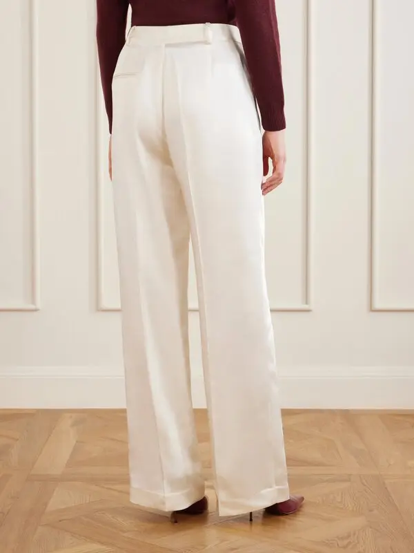 SELF-PORTRAIT Pleated Satin Straight-leg Pants